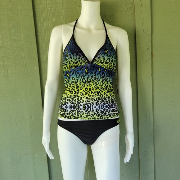 Xoxo Swim Nwt Xoxo Black Lime Leopard Print Tankini Bikini Swimsuit